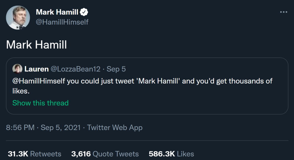 Mark Hamill tweets: 'Mark Hamill' - Fantha Tracks | Daily Star Wars News