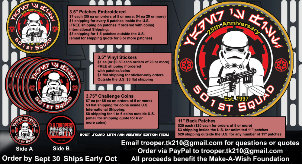 501st Squad 25th Anniversary commemorative items - Fantha Tracks ...