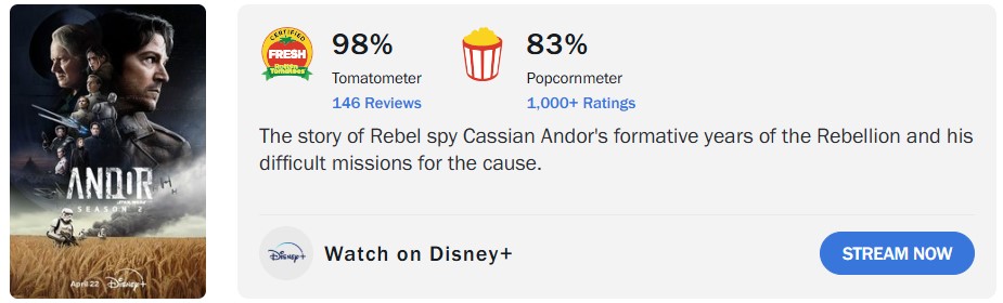 Andor: Season 2 riding high in ratings and charts - Fantha Tracks ...